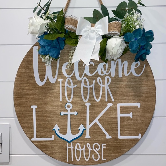 Wall Decor | Custom Made Welcome To Our Lake House Sign 18 Circle X 14 ...
